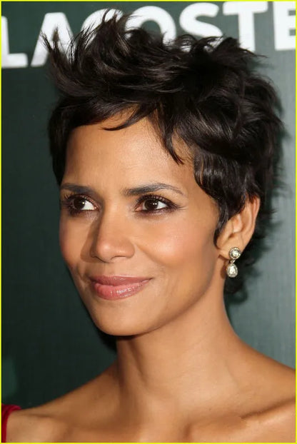 Halle Berry's Graceful Hair Style Hand Tied Super Natural Short Straig ...